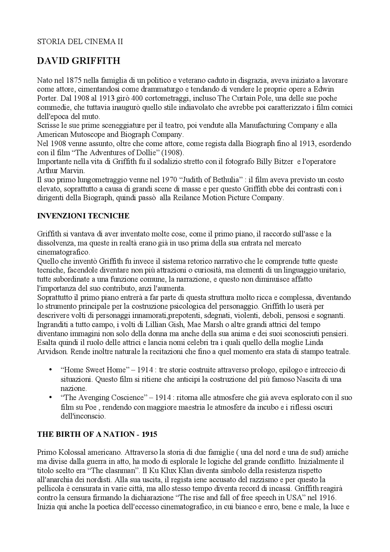 Storia Del Cinema Ii Modulo Incompleto Docsity