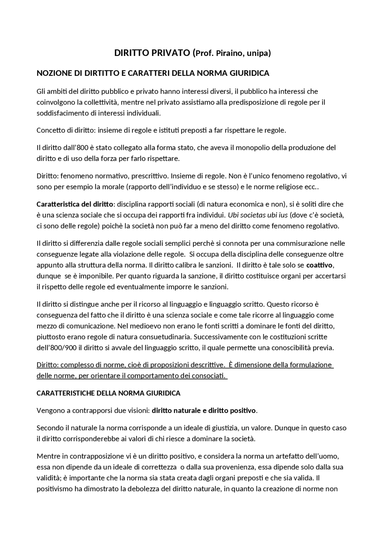 DIRITTO PRIVATO caratteristiche della norma, fonti del diritto privato ...