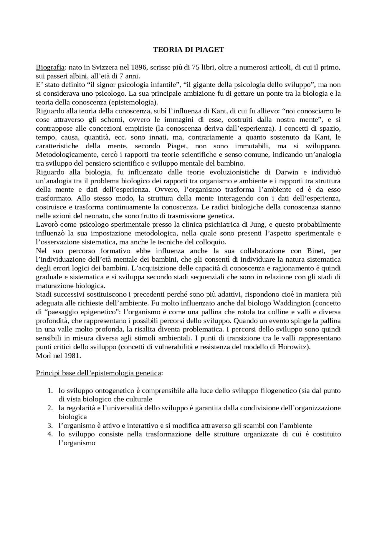 Teoria Dello Sviluppo Di Piaget Docsity