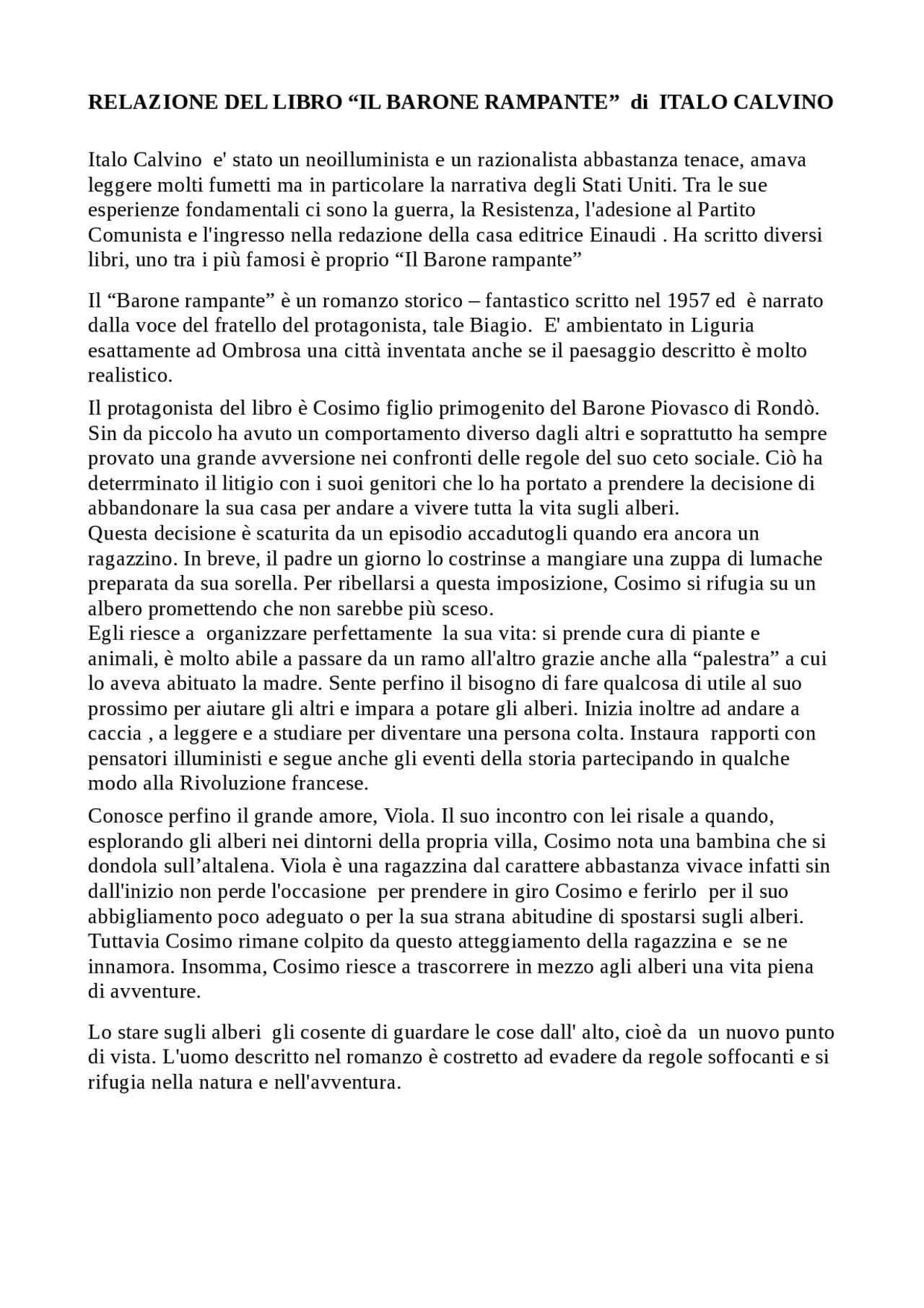 Libro Il Barone Rampante Docsity