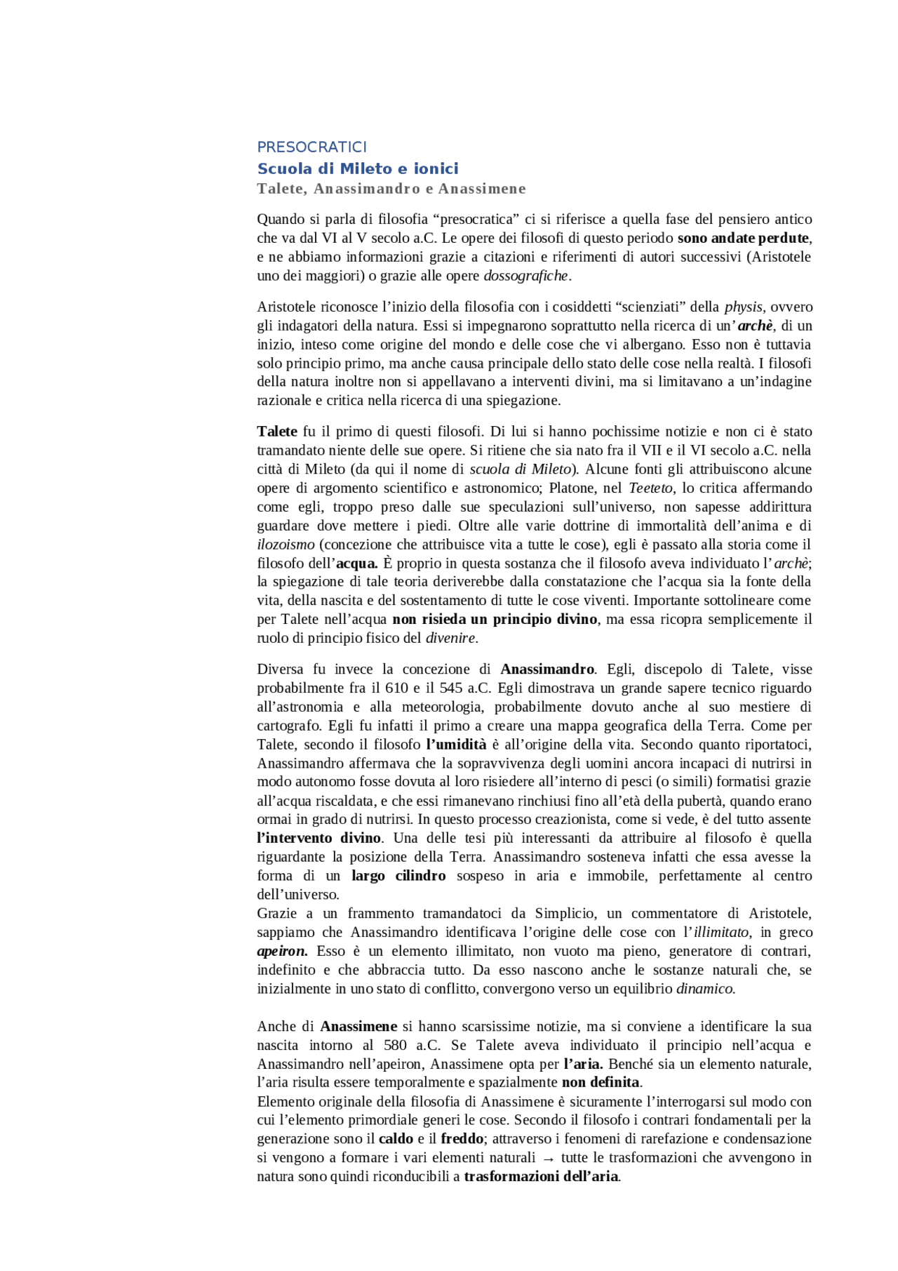 Storia della filosofia antica dai presocratici a Plotino - Docsity