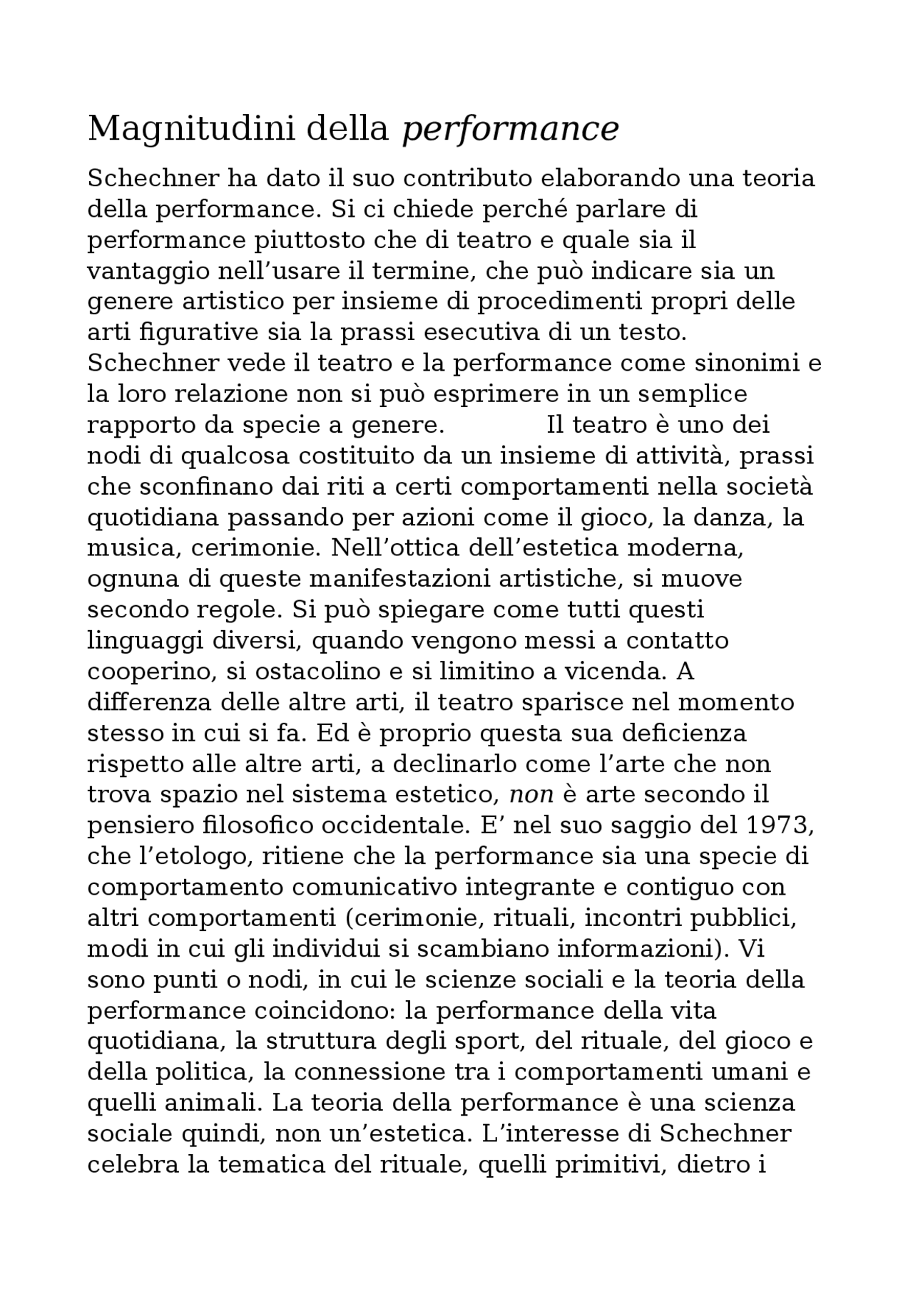 Magnitudini Della Performance Schechner Docsity