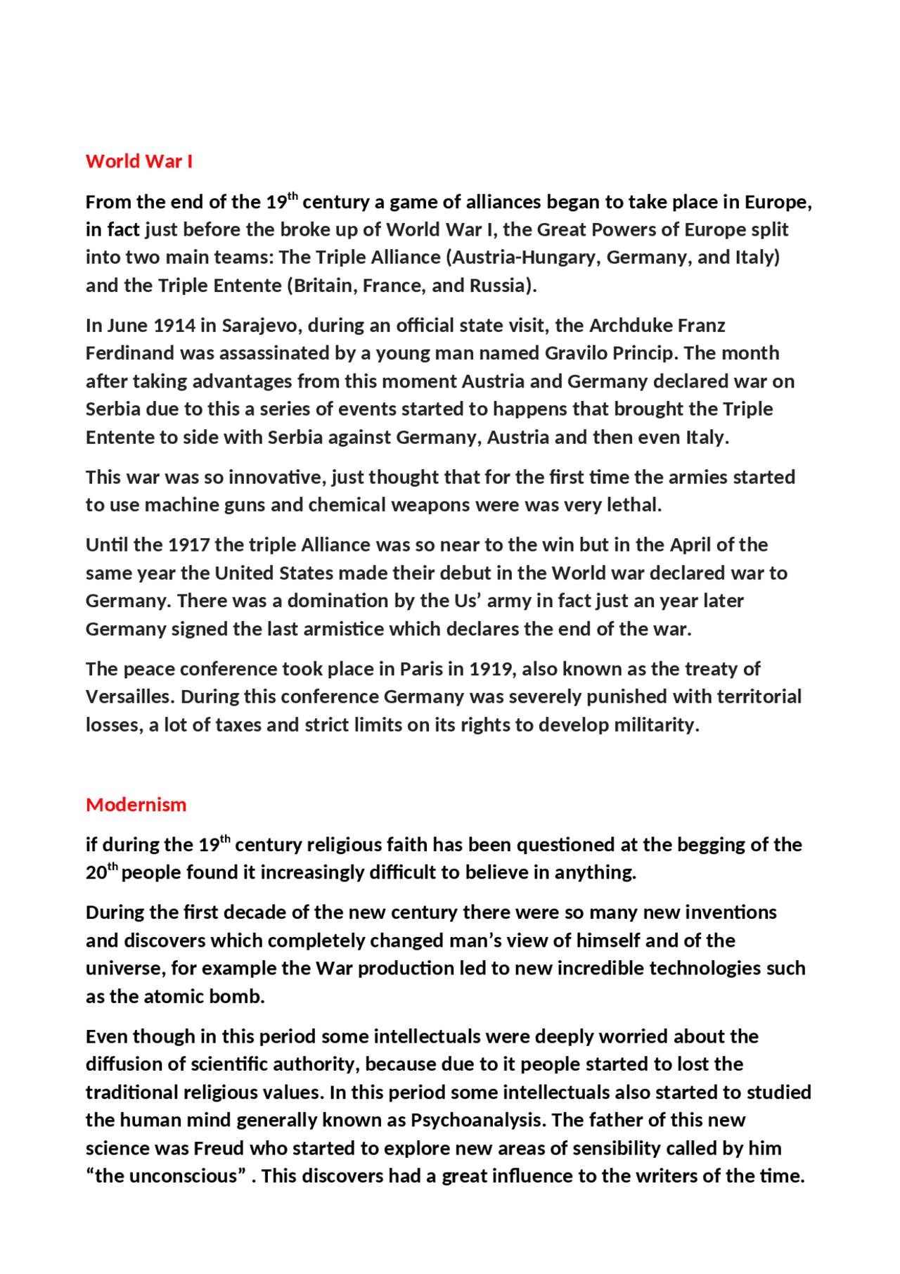 World war 1 e modernism - Docsity