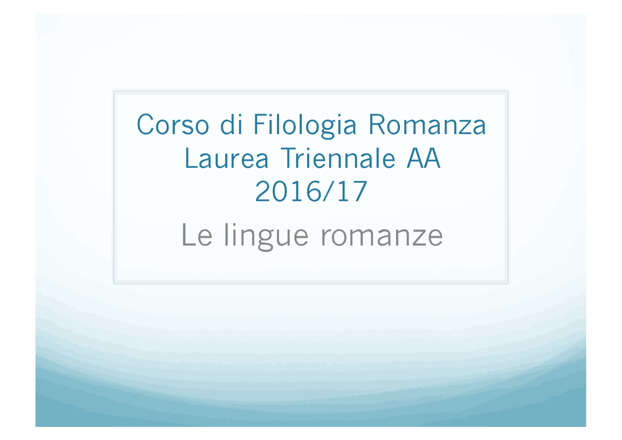 Dal Latino Alle Lingue Romanze Docsity