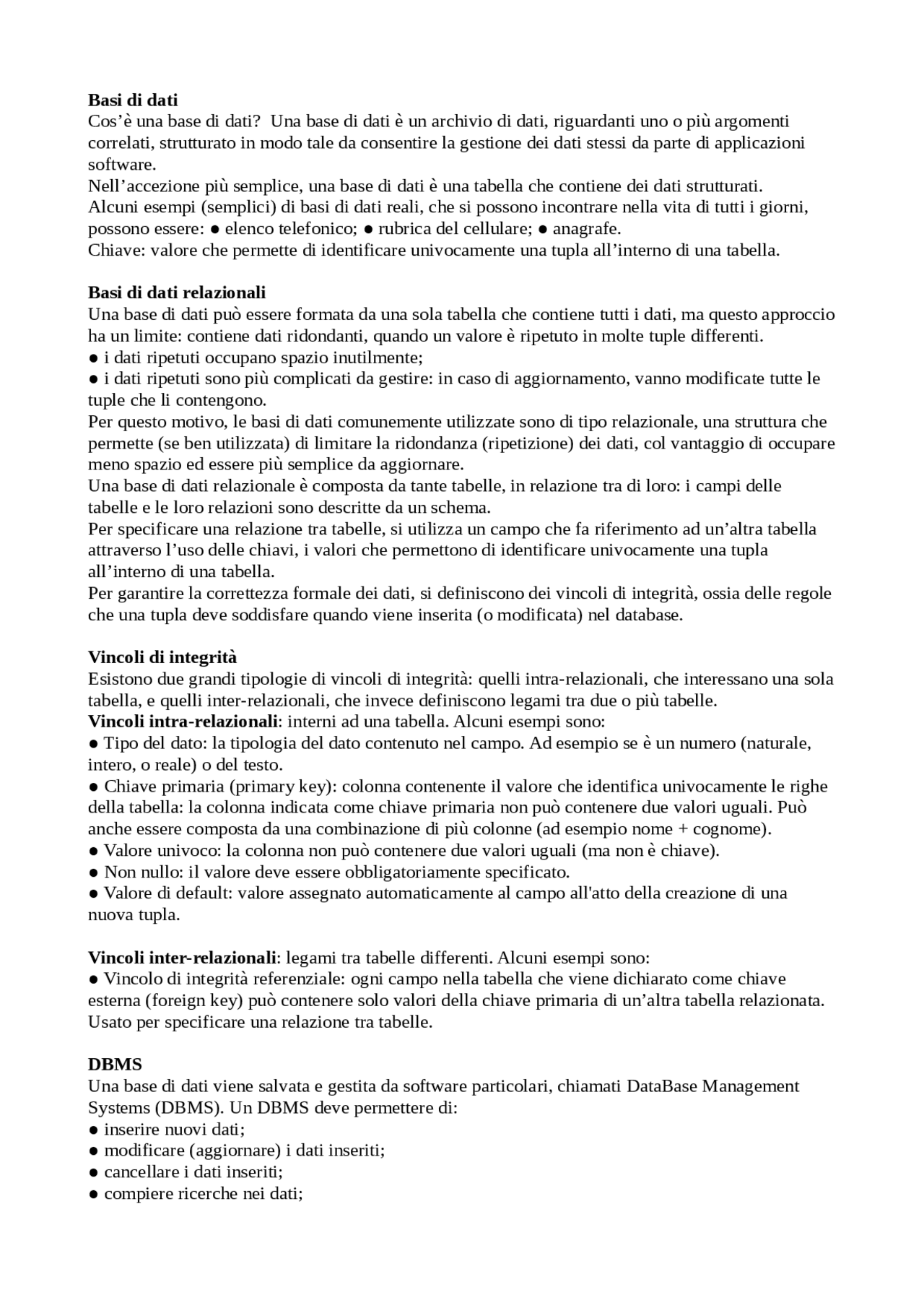 Informatica E Basi Di Dati Docsity