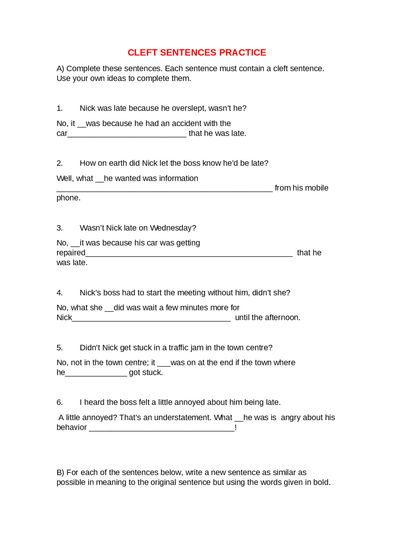 Cleft Sentences in English - Docsity