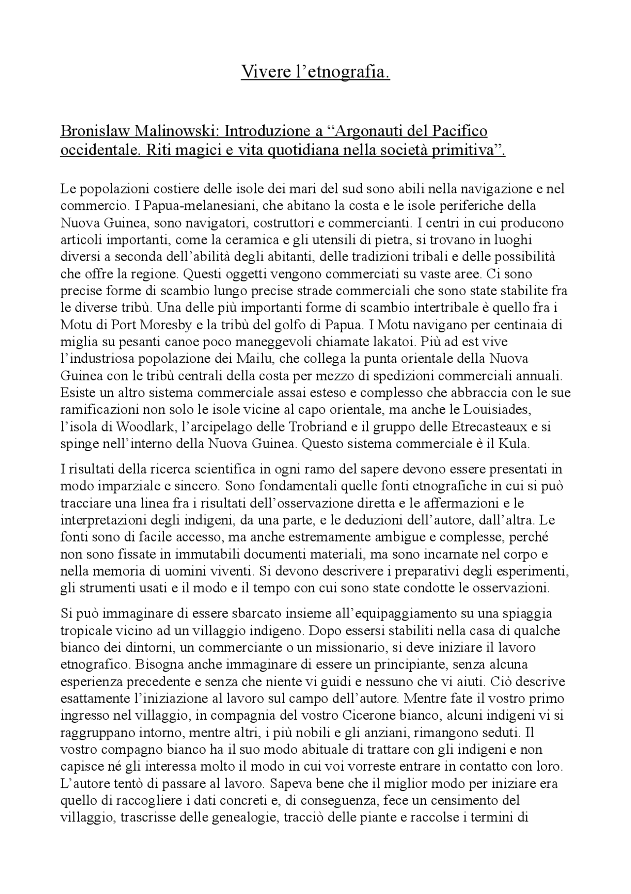 Riassunto Vivere Letnografia Di Cappelletto Docsity