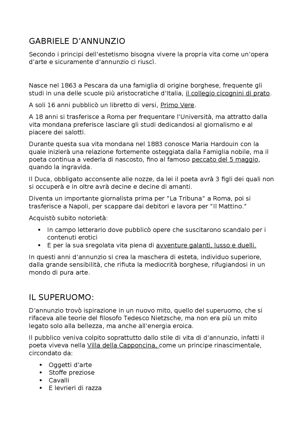 D'annunzio e e Svevo - Docsity