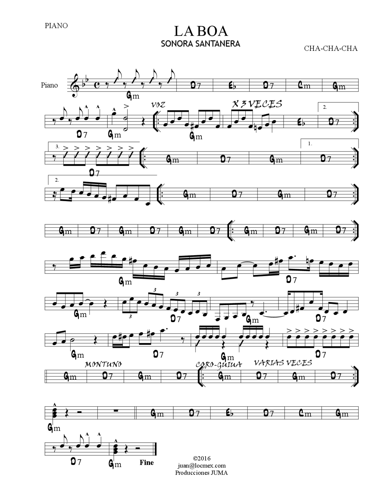 La boa de la sonora santanera piano y acompañamiento | Transcripciones ...