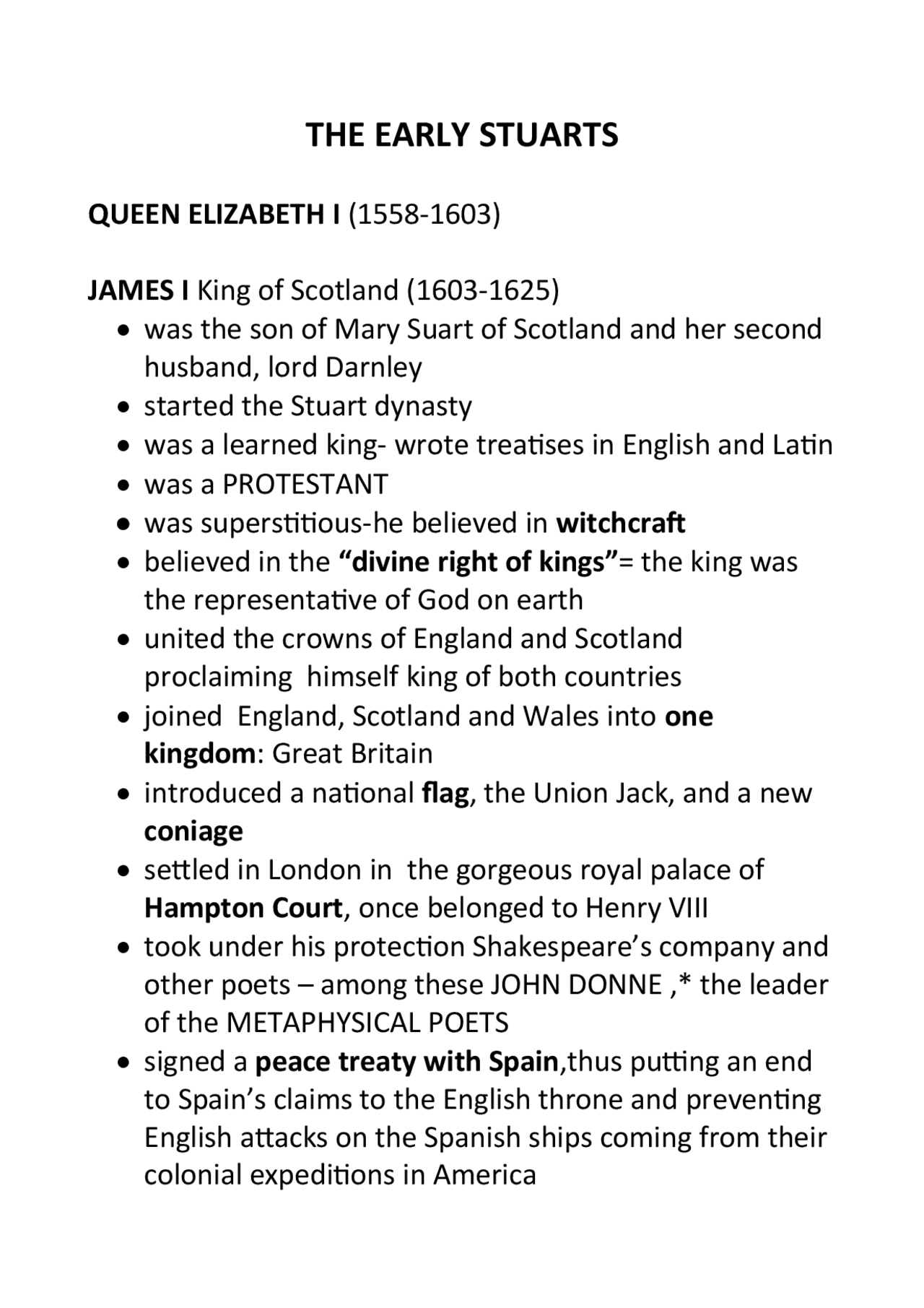 The Early Stuarts- Summary | Appunti di Inglese | Docsity