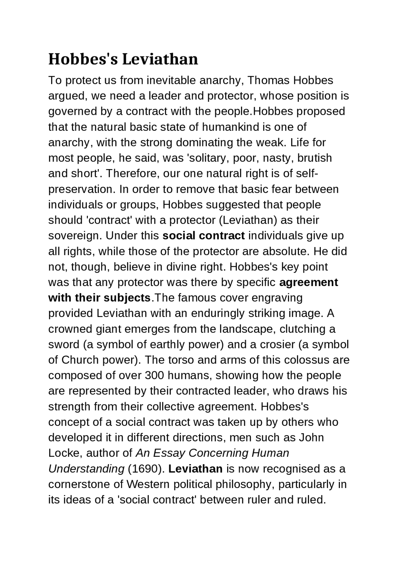 Leviathan by Thomas Hobbes - Docsity