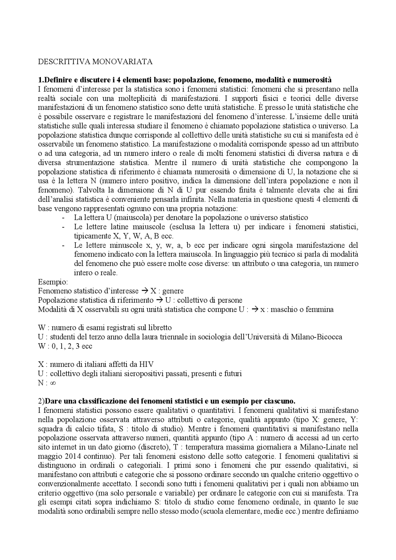 Statistica di base 2019 - Docsity