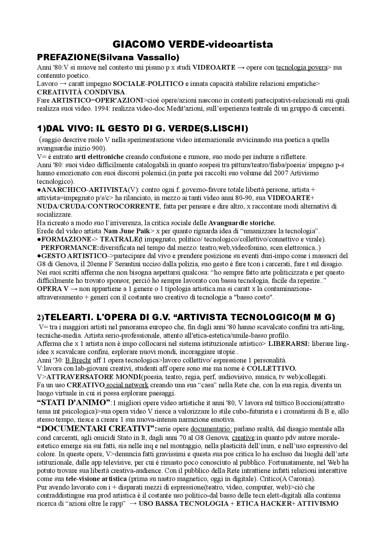 Giacomo Verde A Cura Di Silvana Vassallo Docsity