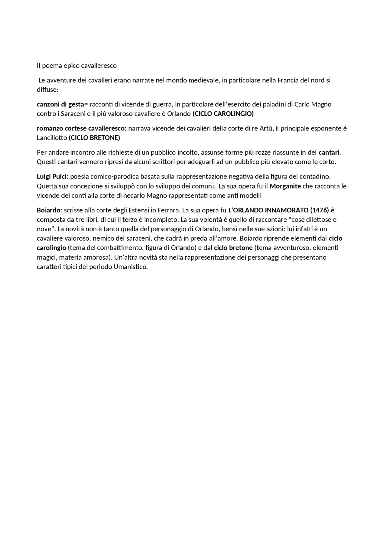 Il Poema Epico Cavalleresco Docsity