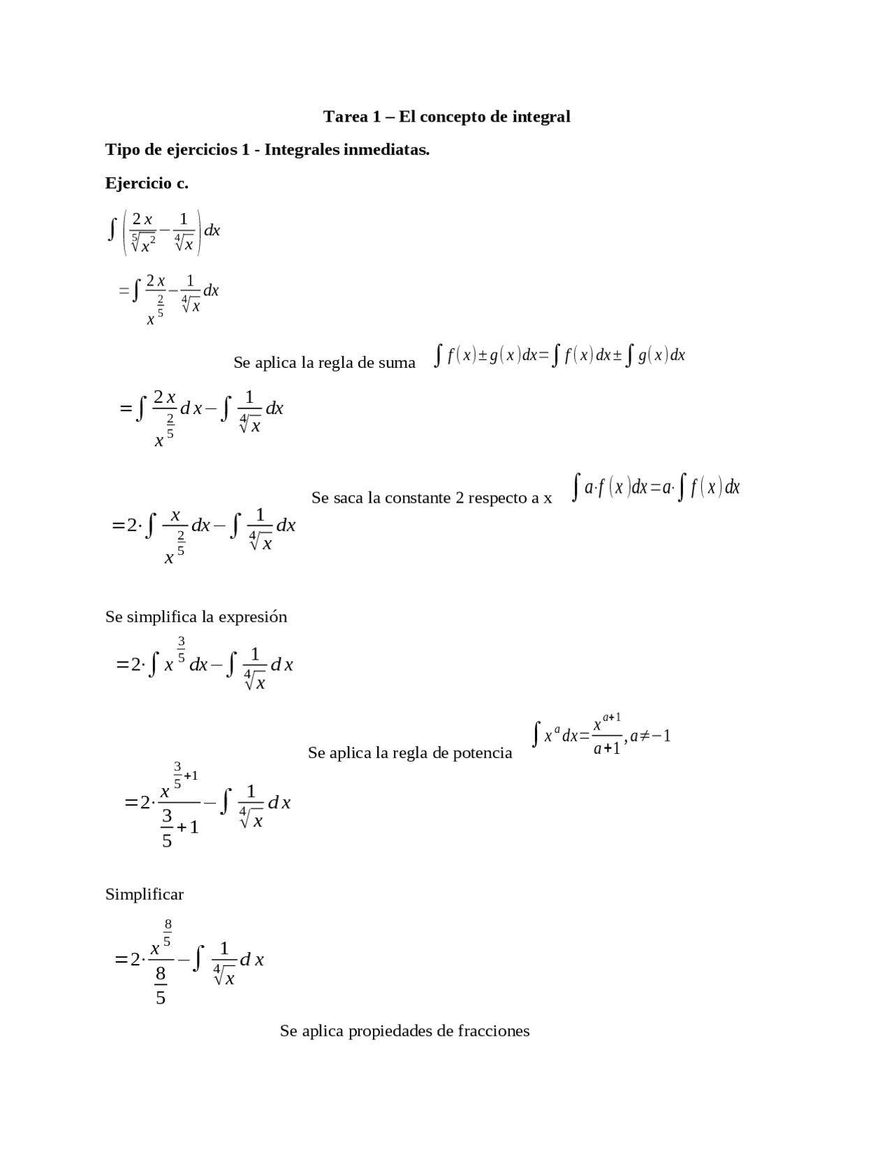 Tipo de ejercicios 1 integrales inmediatas - Docsity