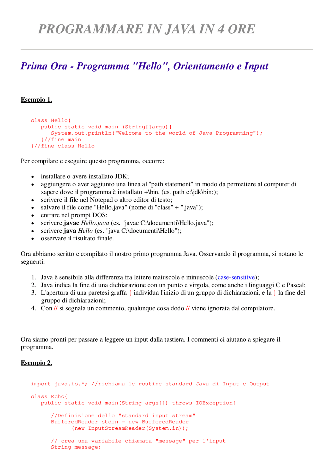 Appunti, Programmare In Java In 4 Ore - Docsity