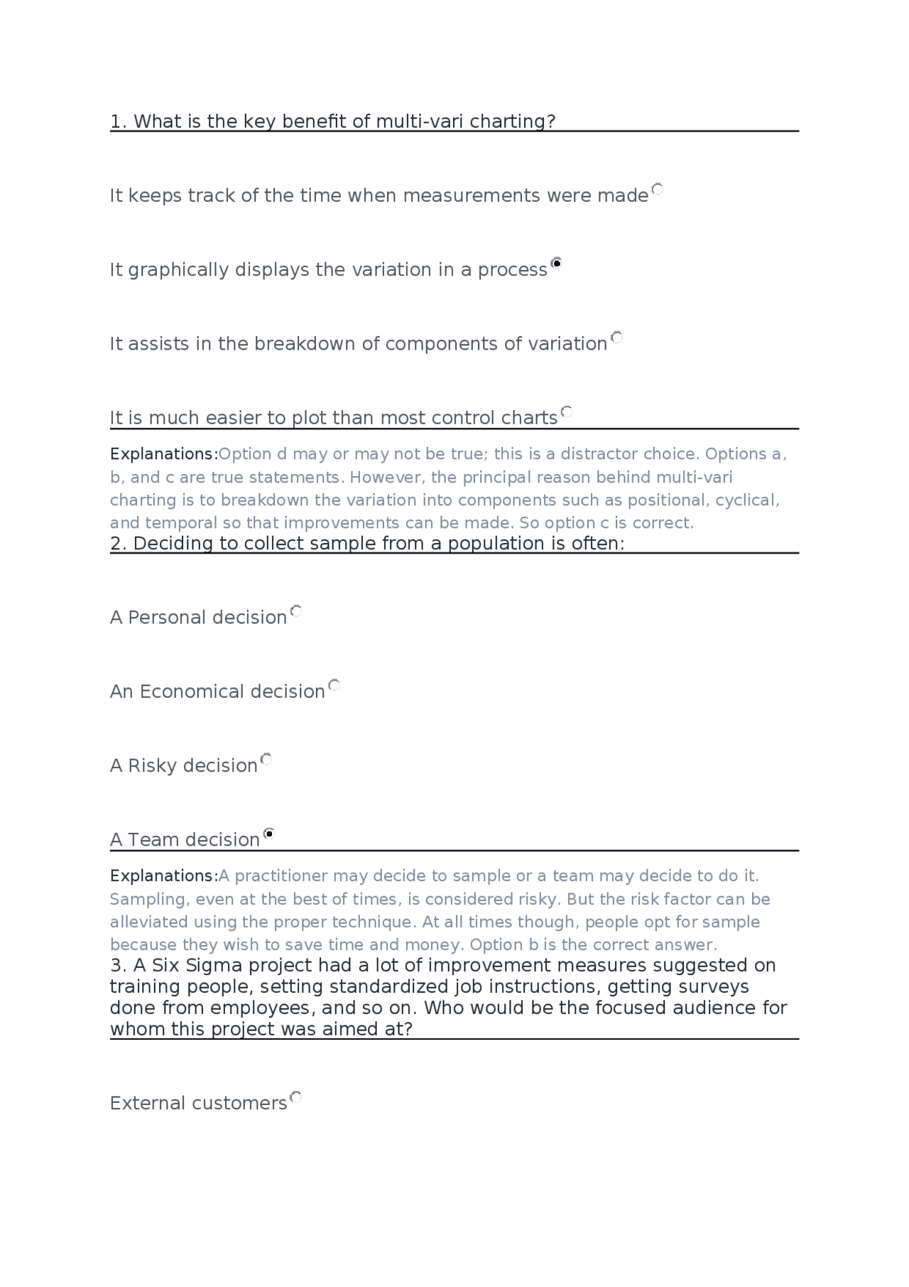 Six Sigma Green Belt Quizzes Quality Management Docsity