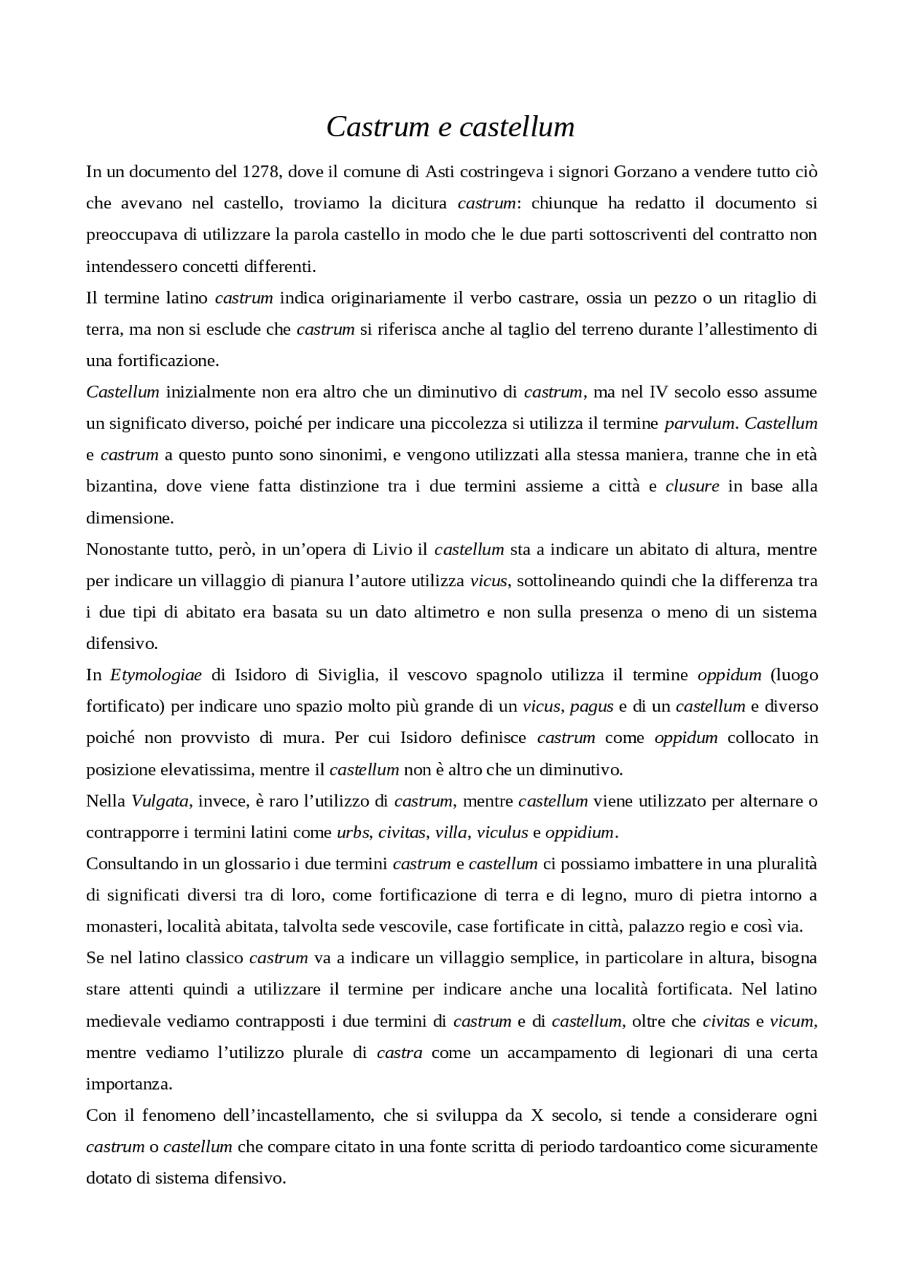 Castelli Medievali Riassunto Sintesi Del Corso Di Archeologia Docsity