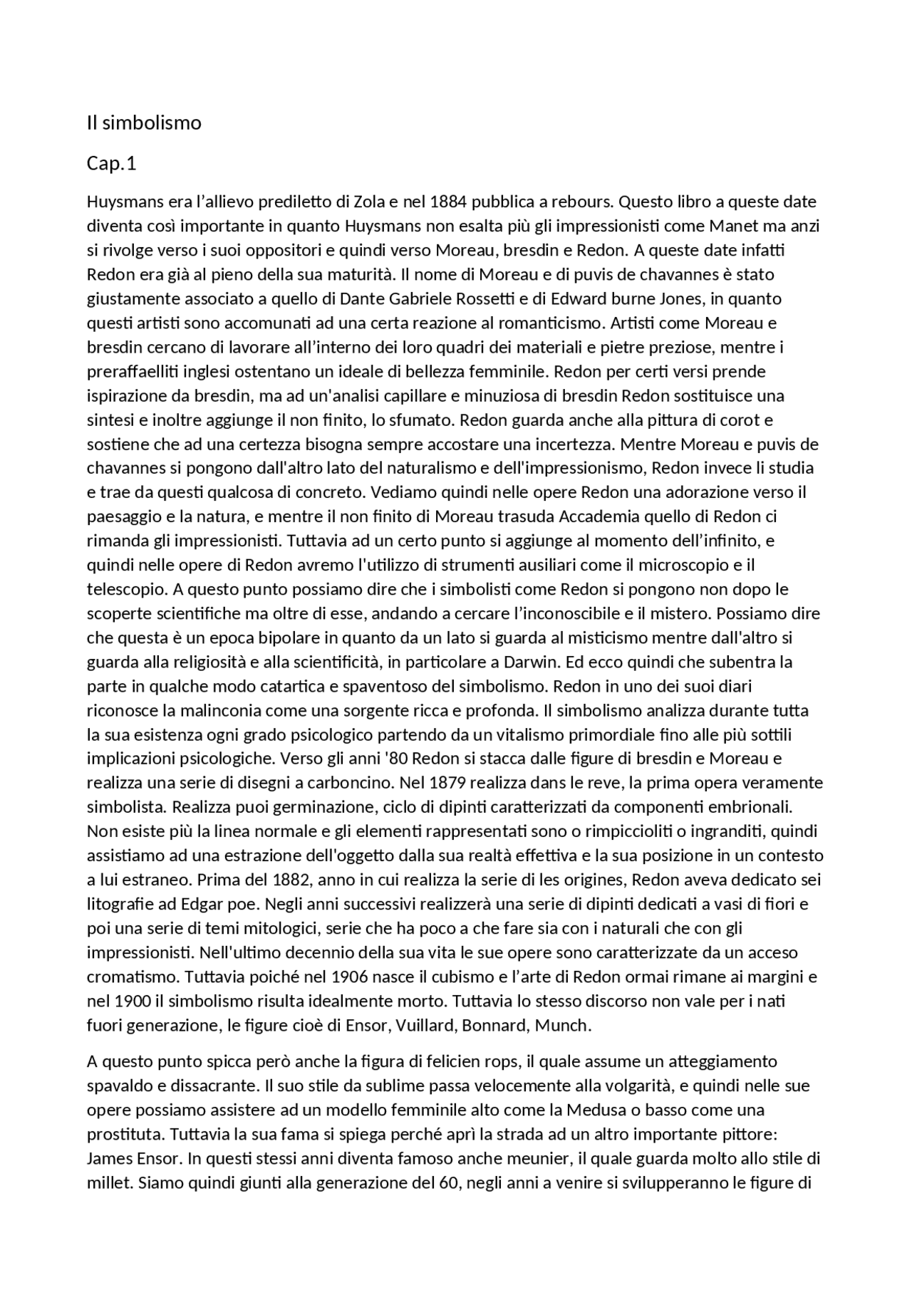 Il Simbolismo Di Barilli Riassunto Docsity
