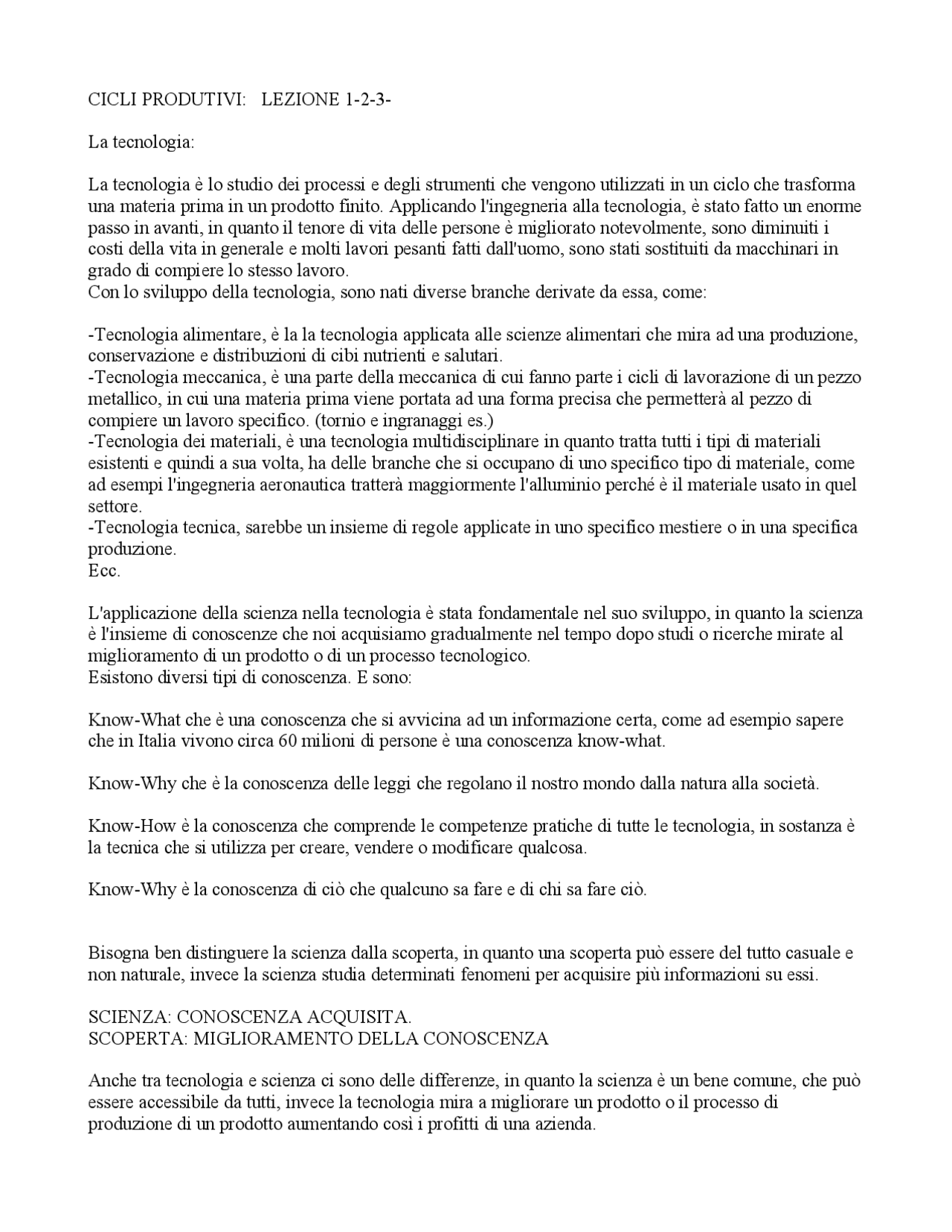 Tecnologia Dei Cicli Produttivi Docsity
