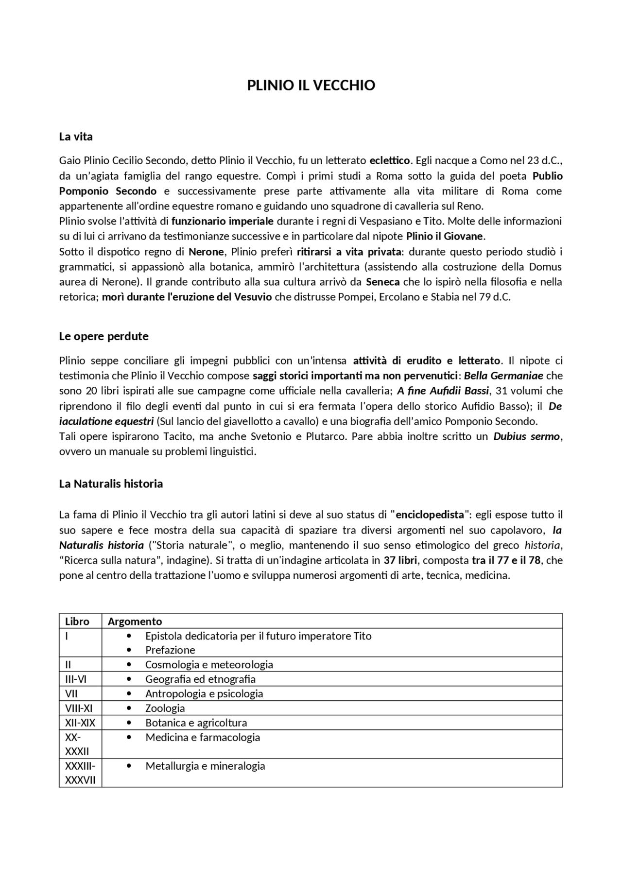Riassunto Vita E Opere Plinio Il Vecchio Docsity