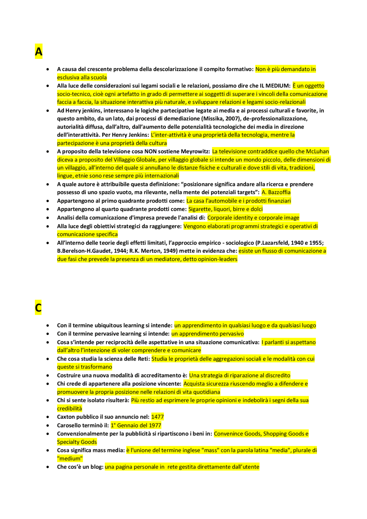 Esame Teorie E Tecniche Della Comunicazione Di Massa Docsity