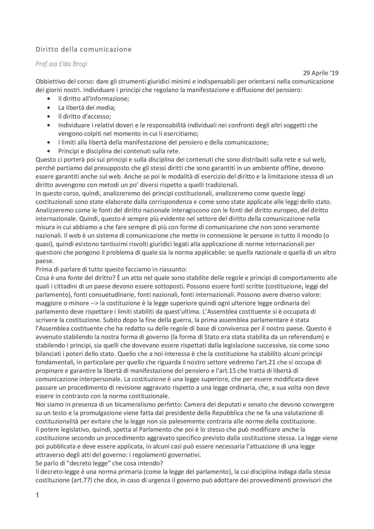 Lezioni Complete Profssa Brogi Diritto Della Comunicazione Unifi