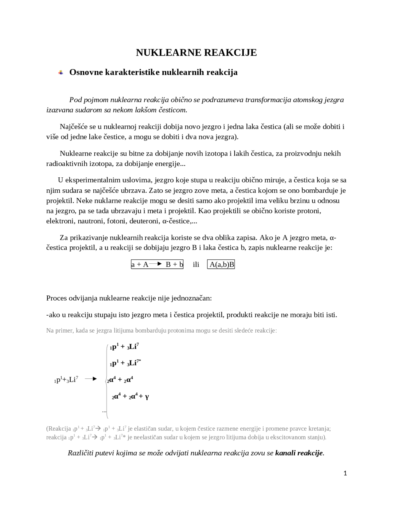 Nuklearne reakcije, Fizika | Skripte' predlog Fizika - Docsity