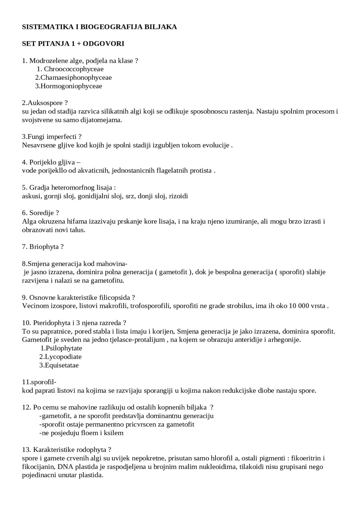 Sistematika I Biogeografija Biljaka Skripte Predlog Botanika Docsity