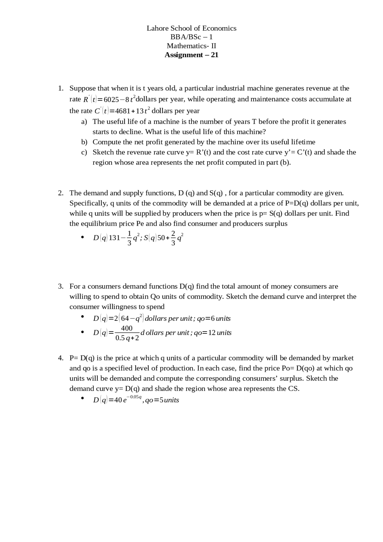 Mathematics Assignment Exercises Mathematics Docsity