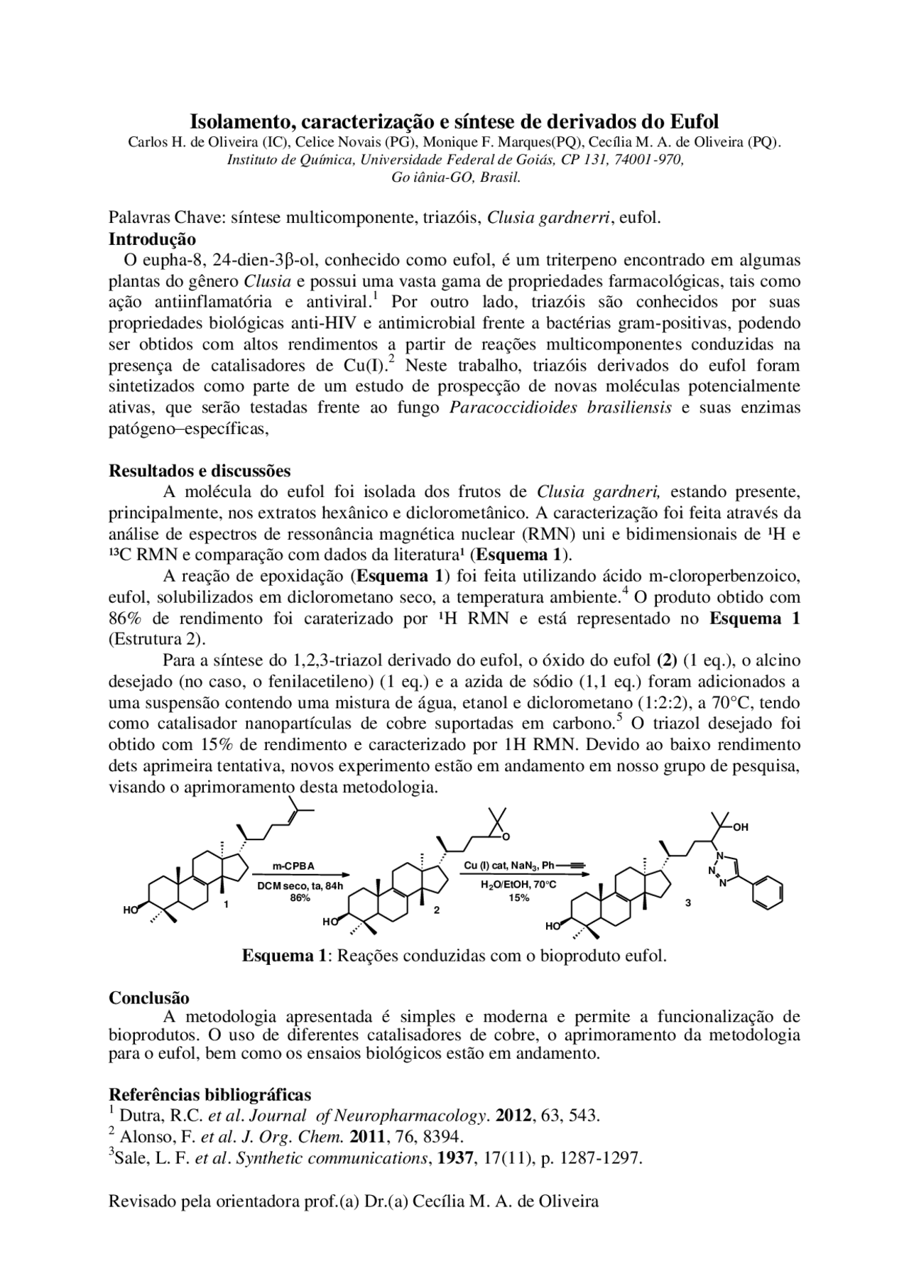 Isolamento, caracterização e síntese de derivados do Eufol - Docsity