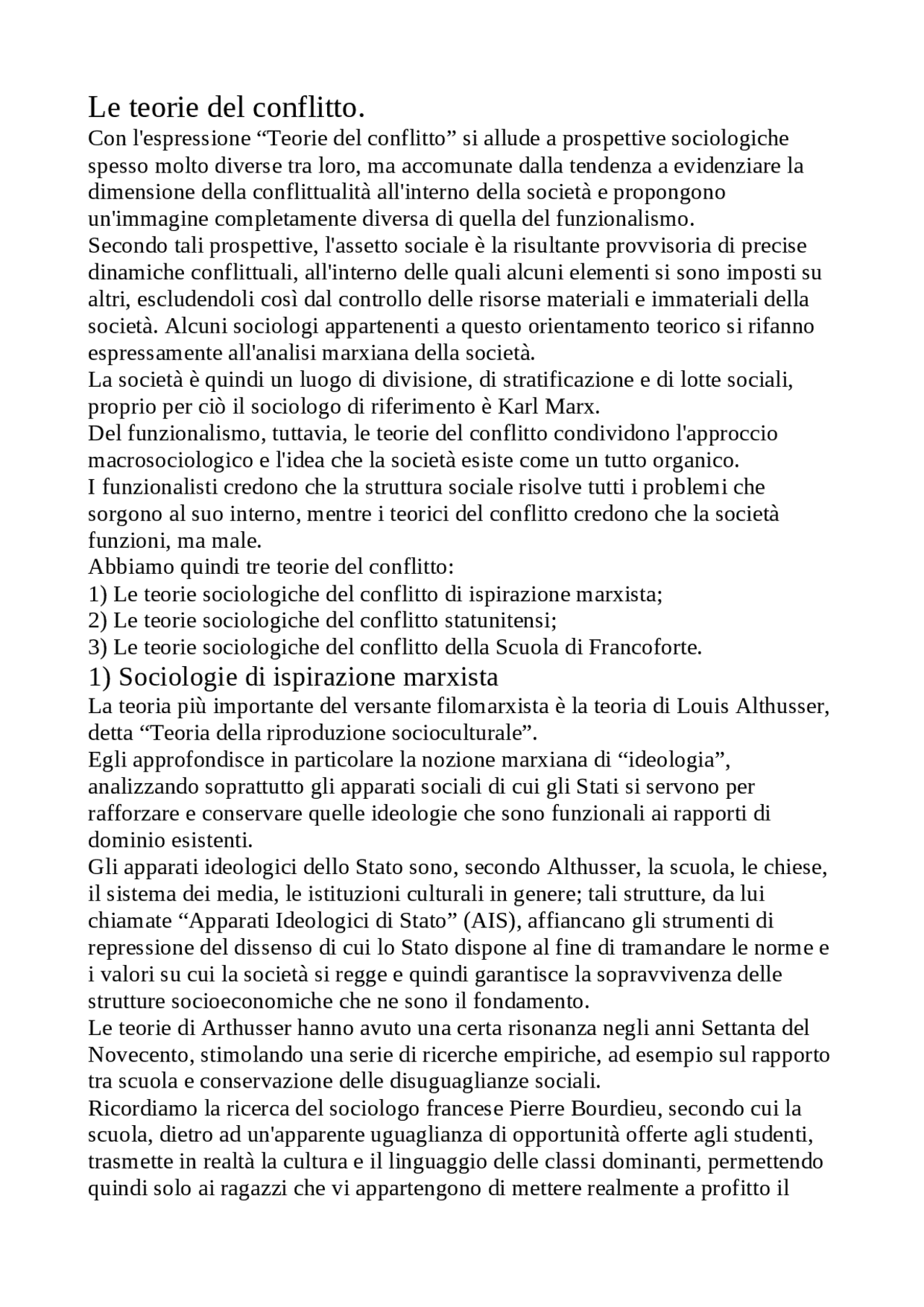 Le Teorie Del Conflitto Docsity