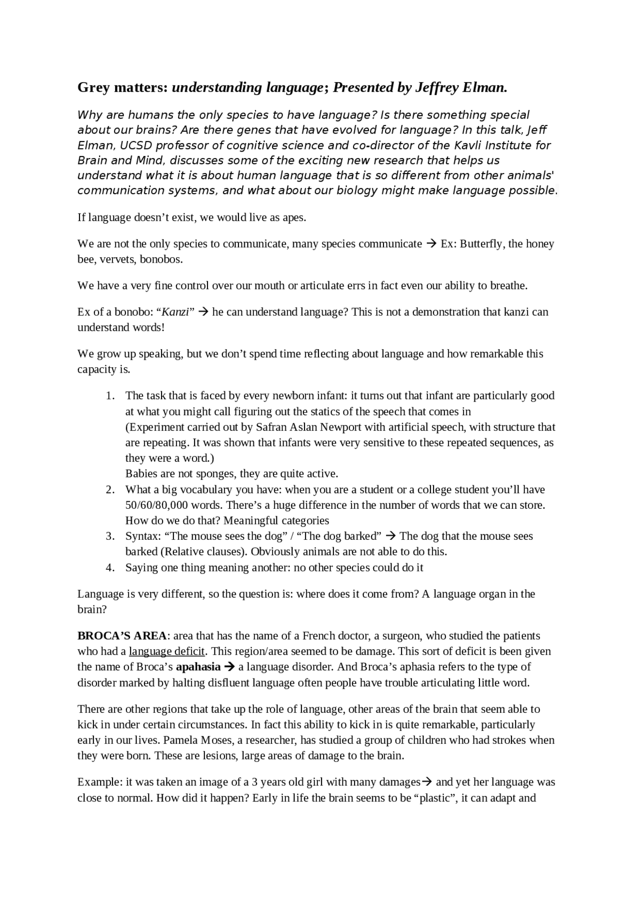 Understanding language, Jeff Elman. - Docsity