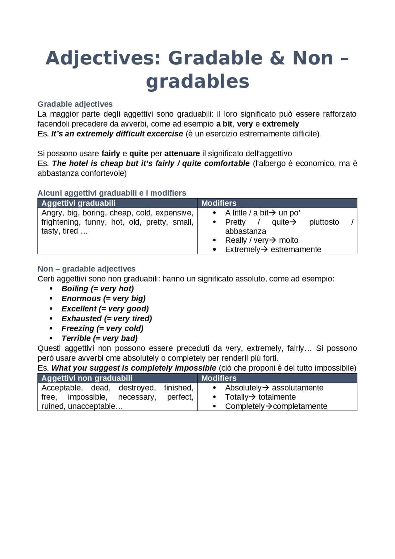 Adjectives: Gradable and Non - gradable - Docsity
