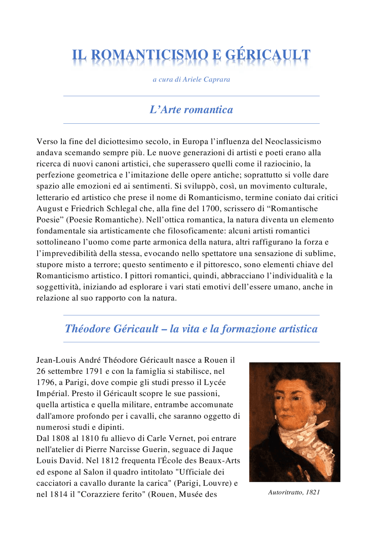 Gericault e il Romanticismo - Docsity