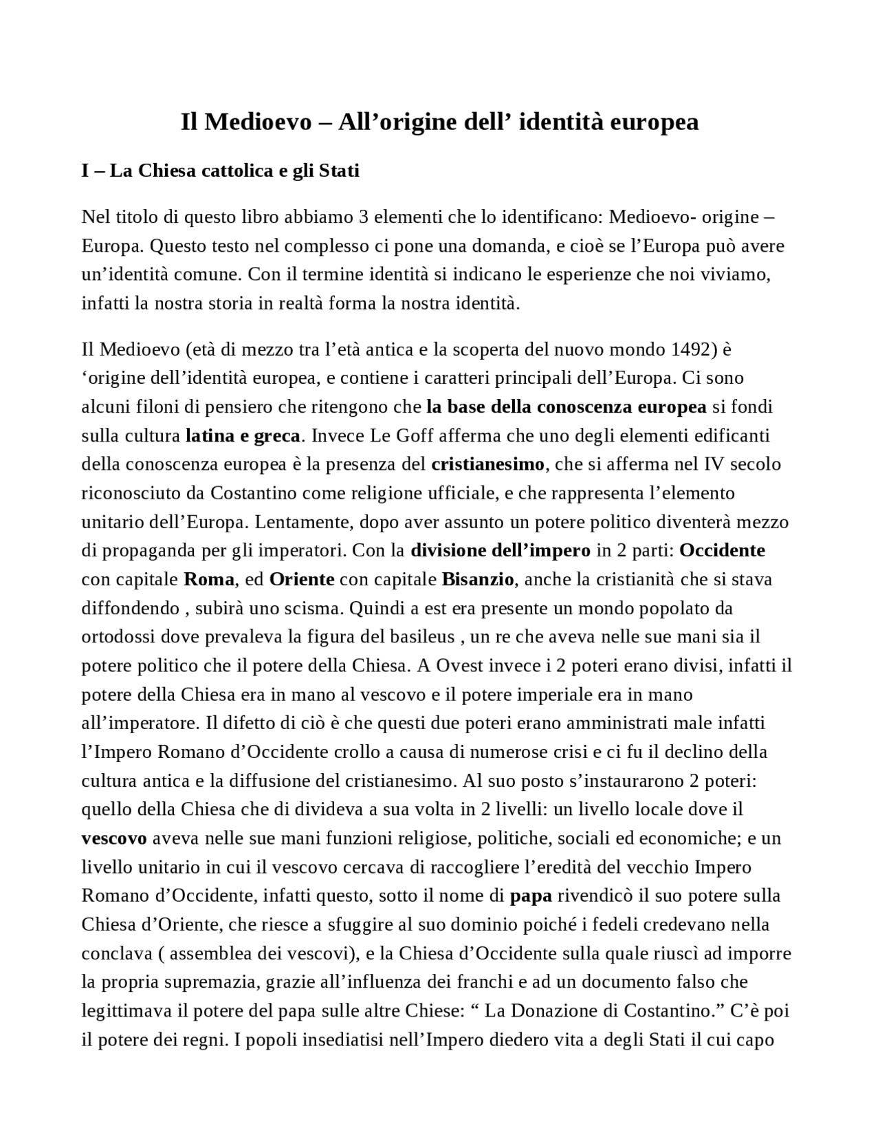 Riassunto Del Manuale Di Le Goff Docsity