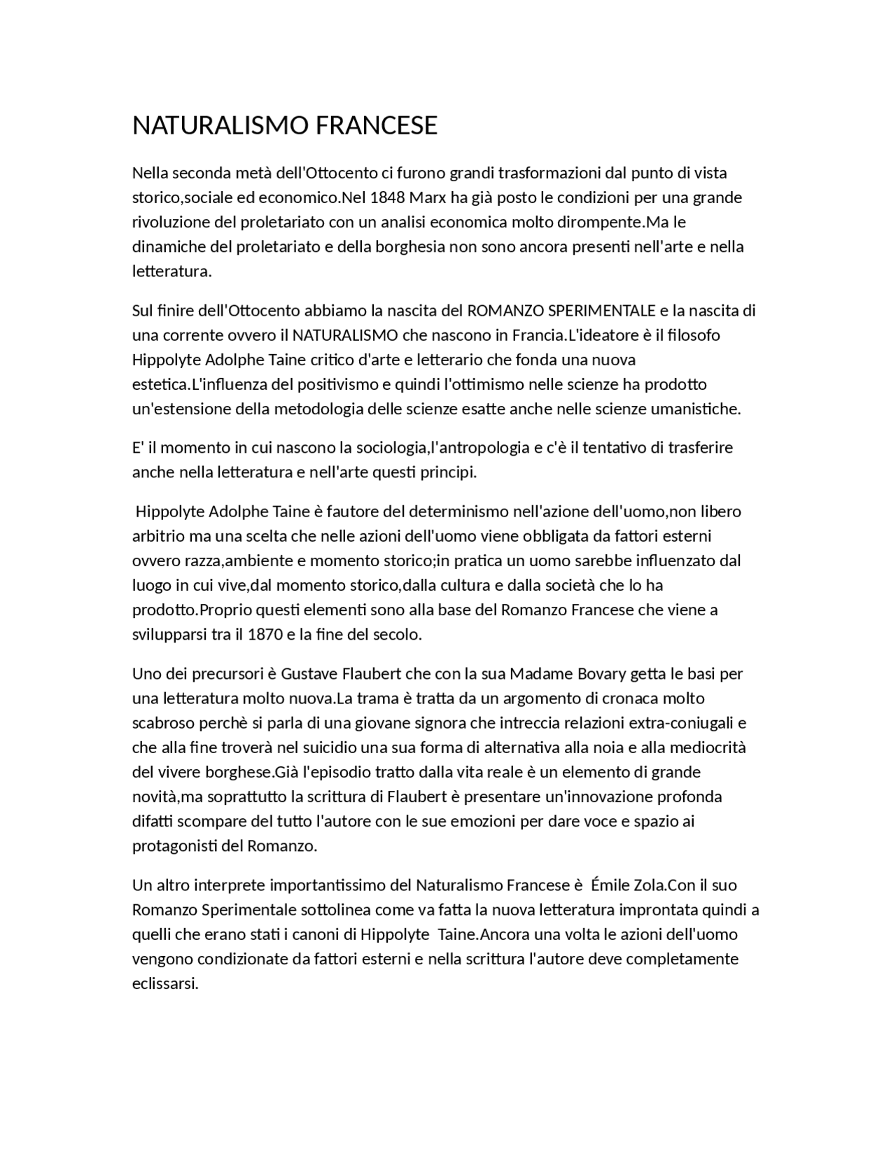 Naturalismo Francese Docsity