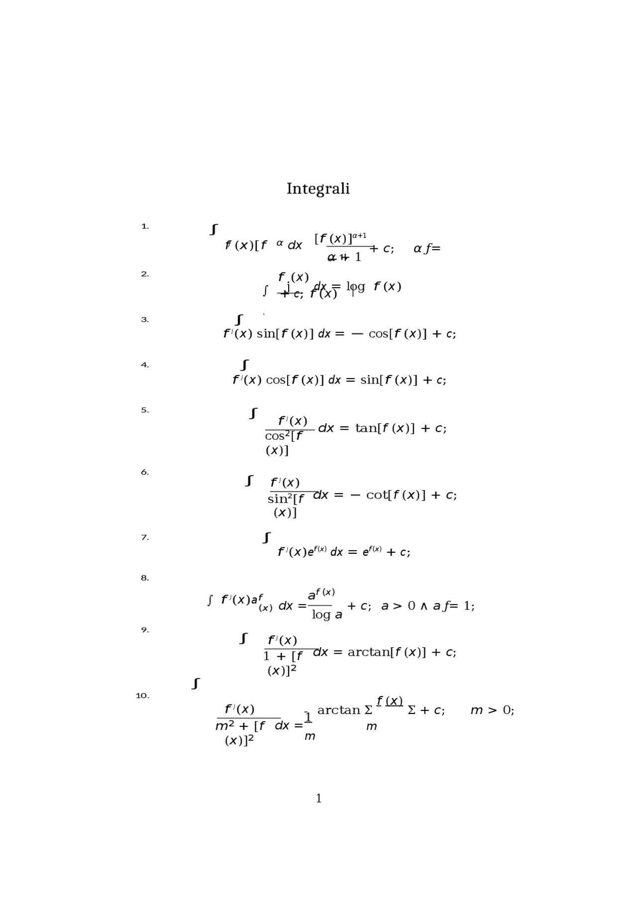 Formulario integrali - Docsity