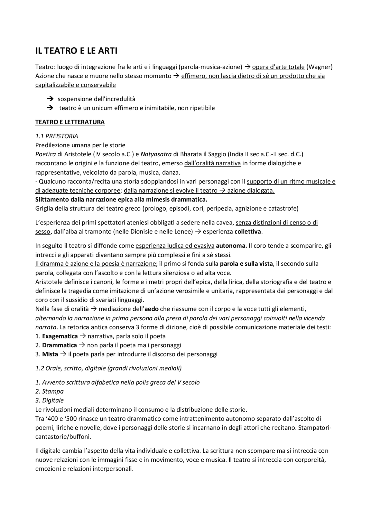 Il Teatro E Le Arti Umberto Artioli Docsity