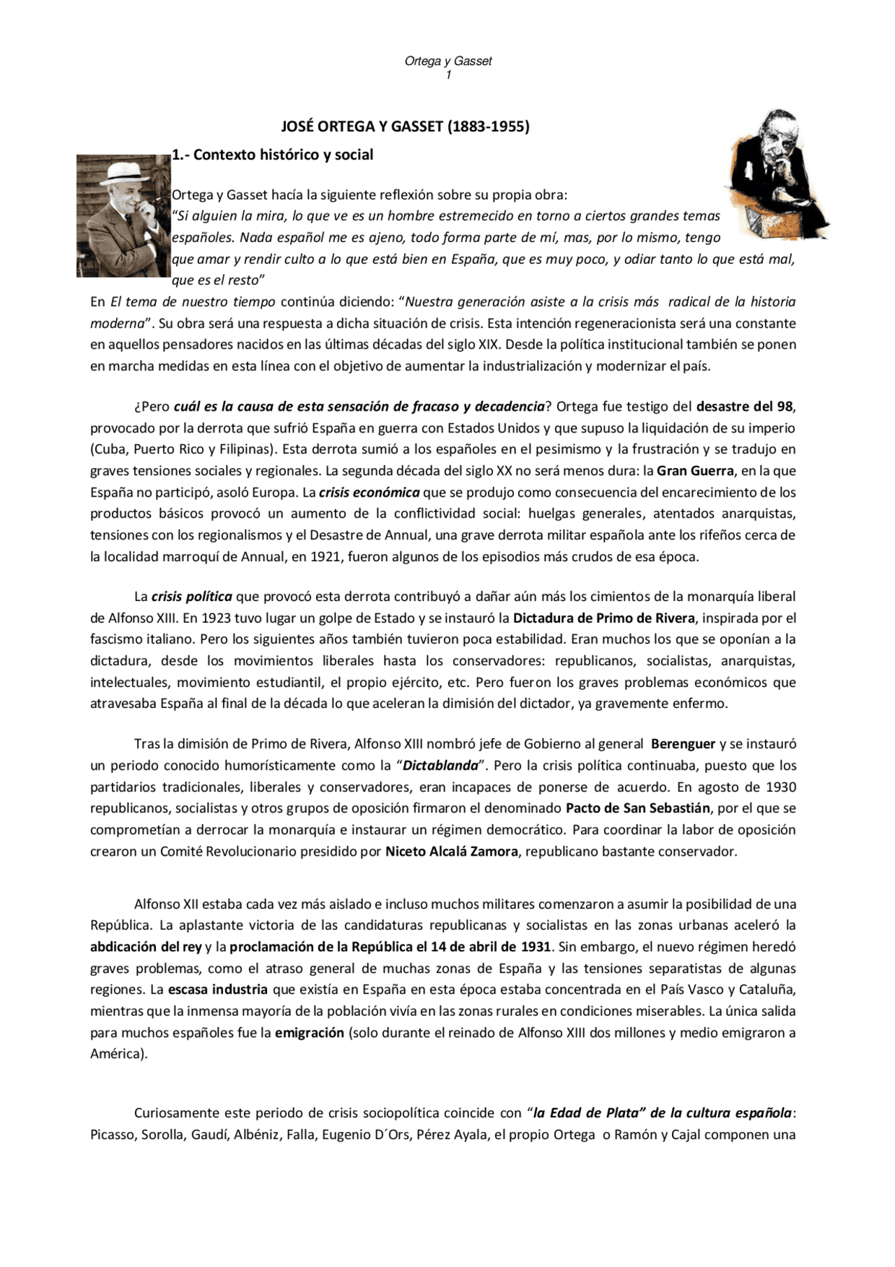 Apuntes De Ortega Y Gasset Docsity