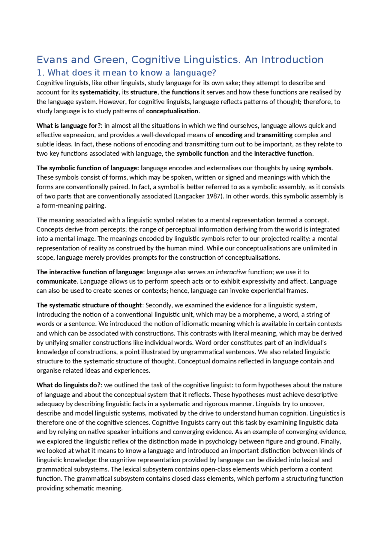 Evans And Green Cognitive Linguistics An Introduction Docsity