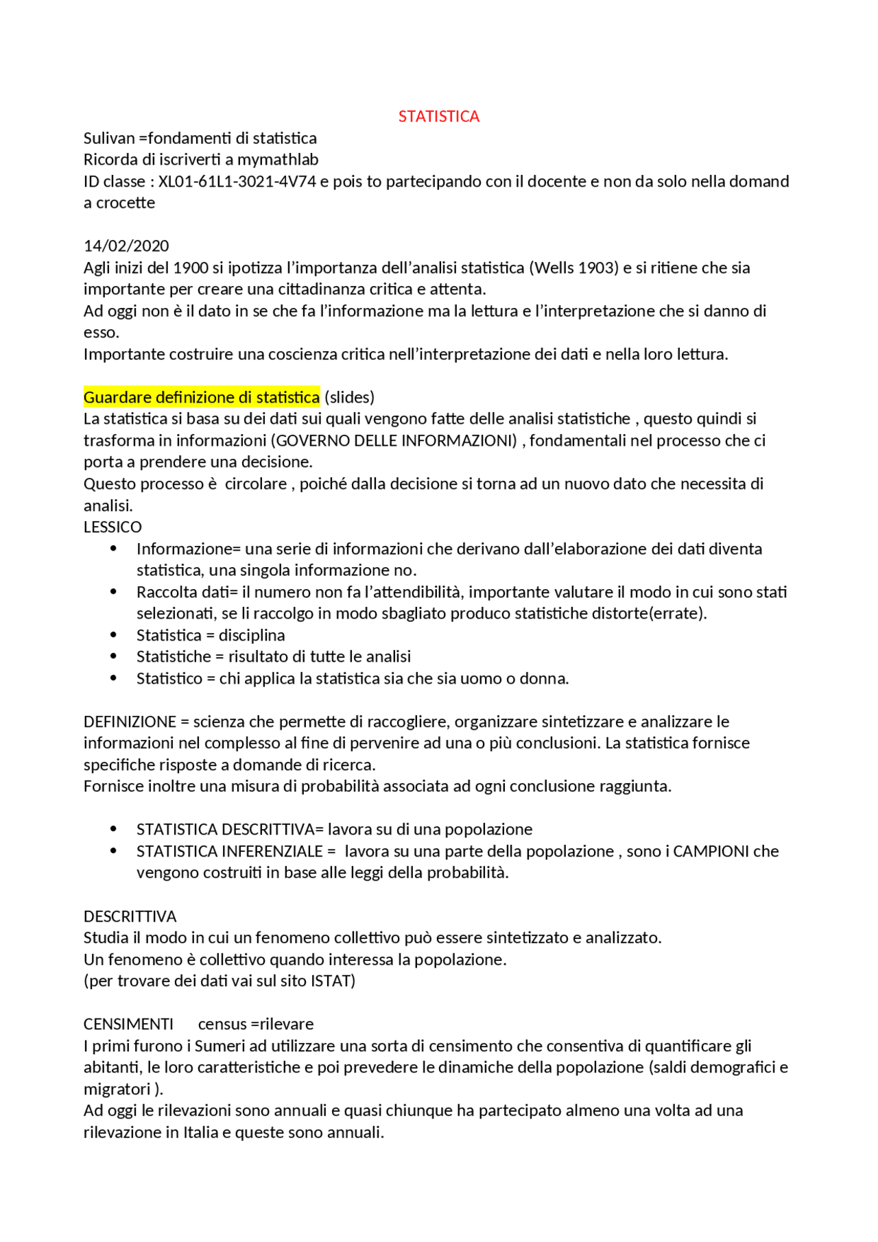 Statistica Riassunto Appunti Di Statistica Docsity