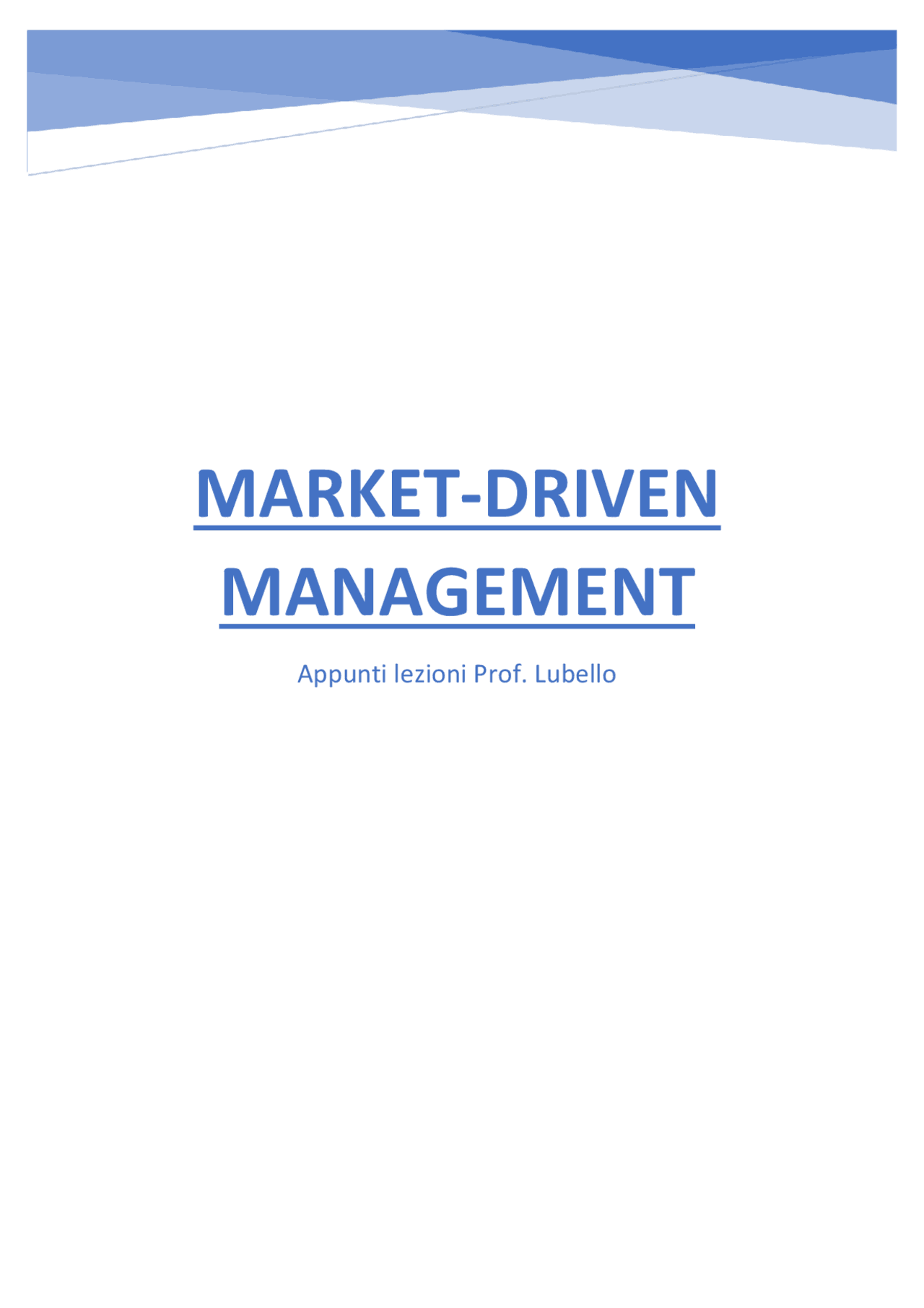 Appunti Market Driven Management Proflubello Docsity