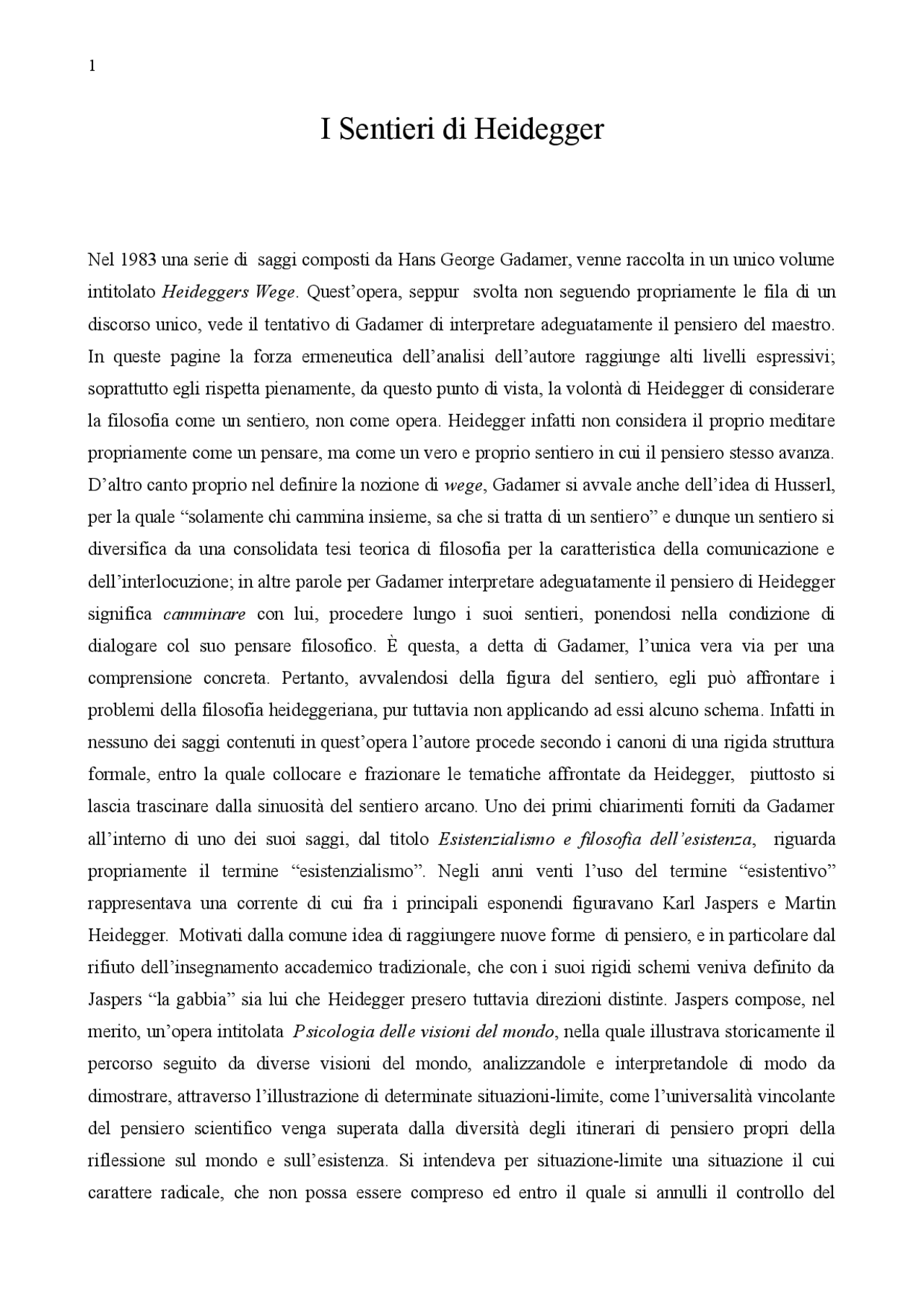 I Sentieri Di Heidegger Docsity