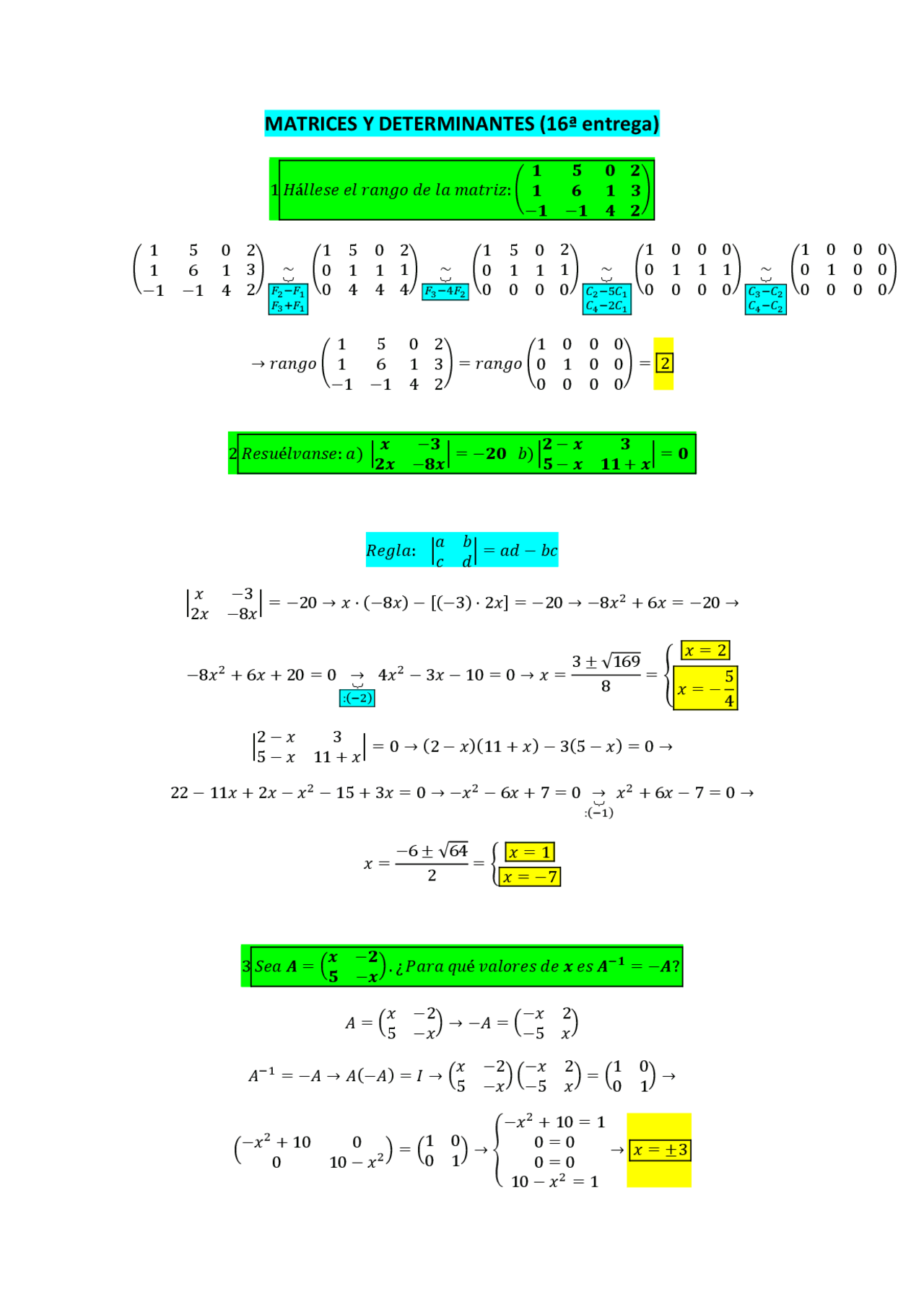 Matrices y determinantes generales - Docsity