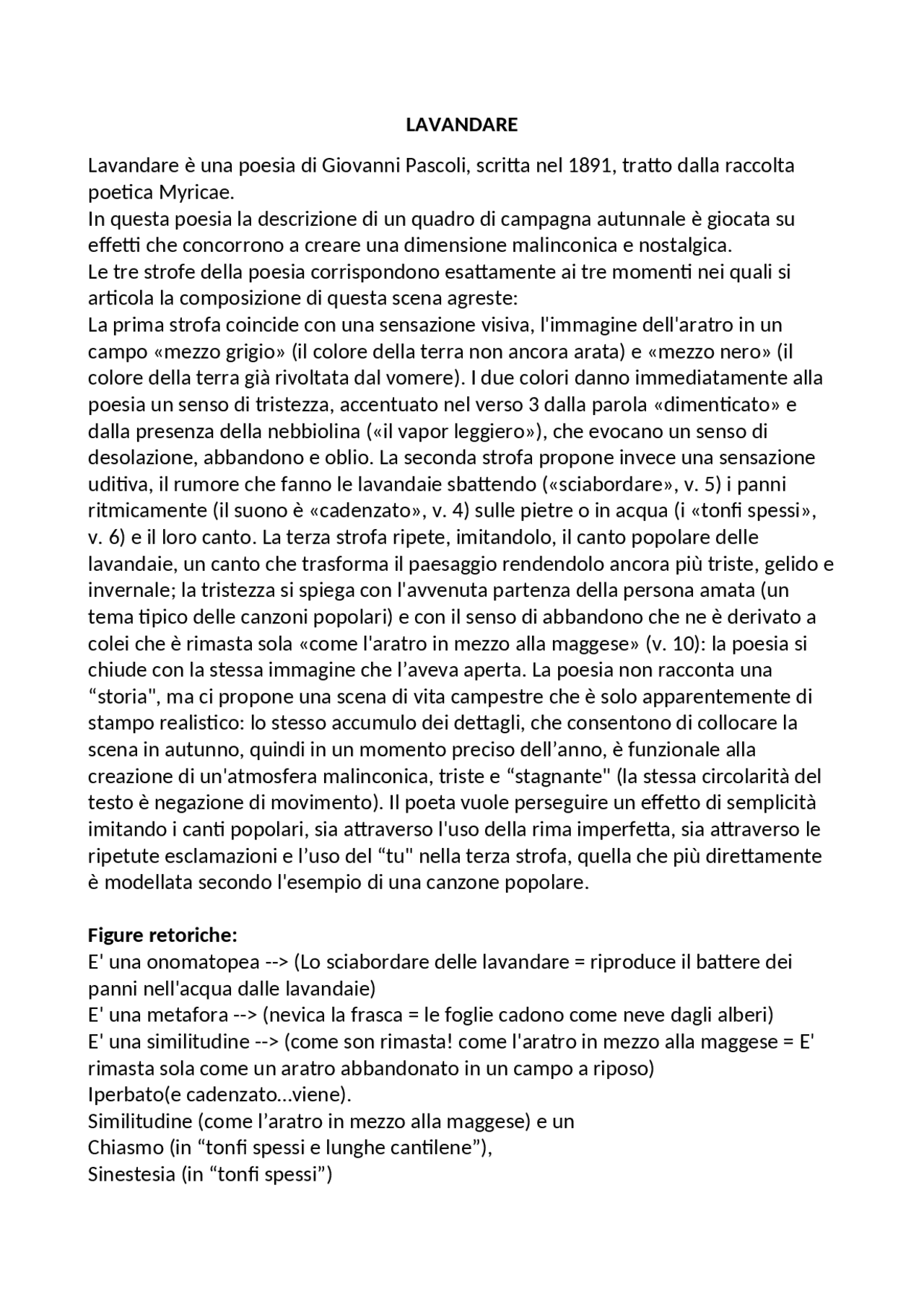 GABRIELE D'ANNUNZIO LAVANDARE ANALISI DEL TESTO - Docsity