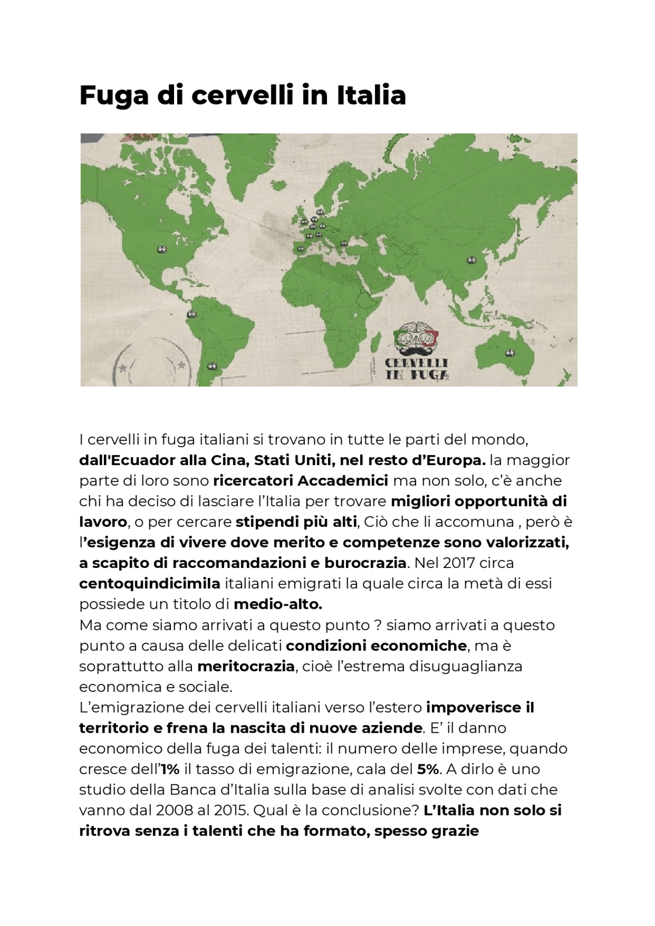 Fuga di cervelli in Italia (riassunto) | Sintesi del corso di Storia ...