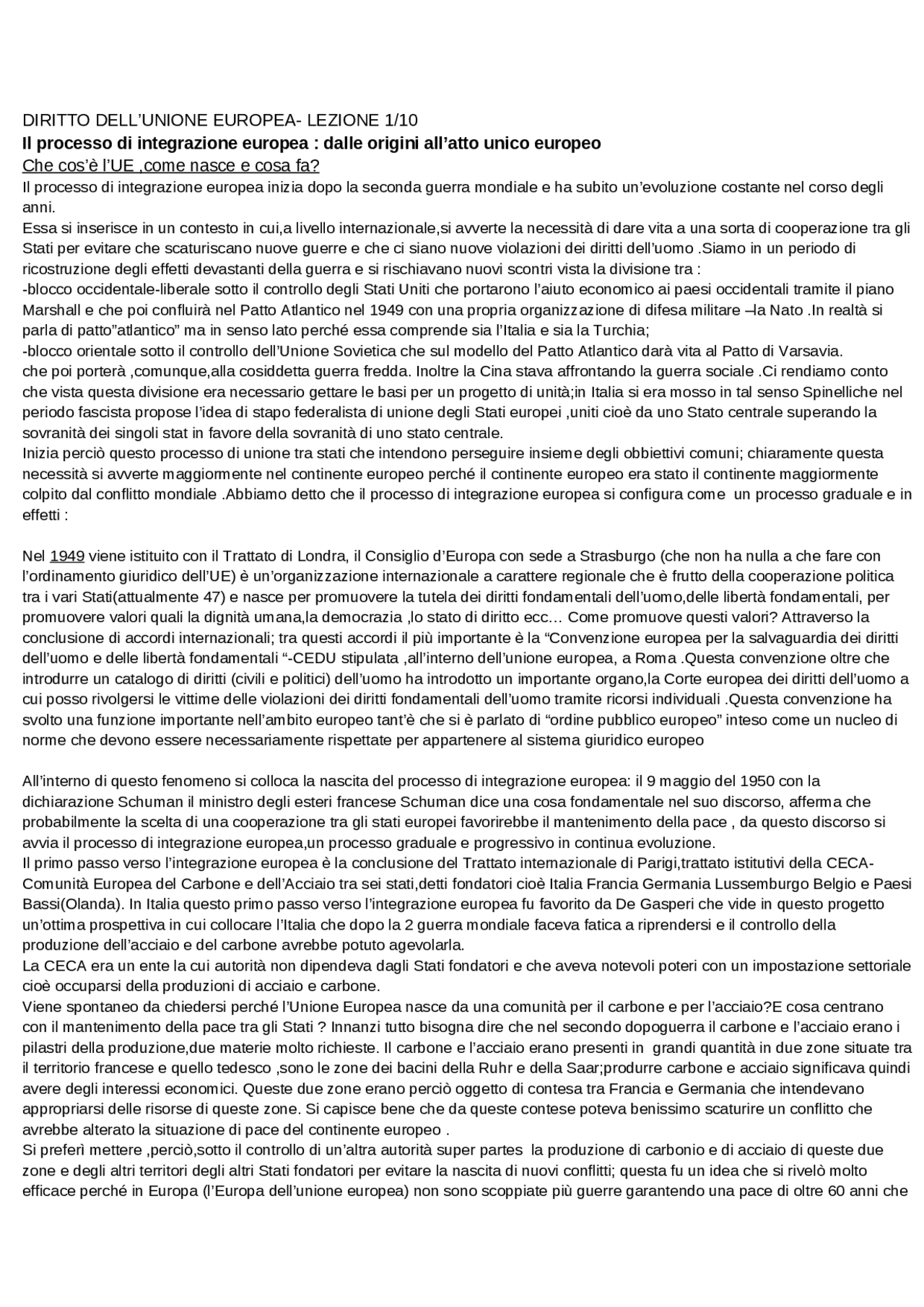 Capitolo 1 e 2 unione - Docsity