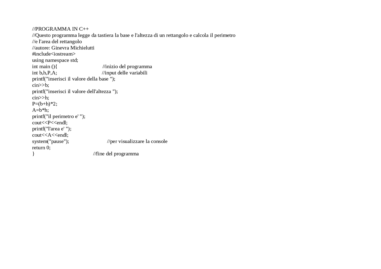 Esercizio Di Un Programma Docsity