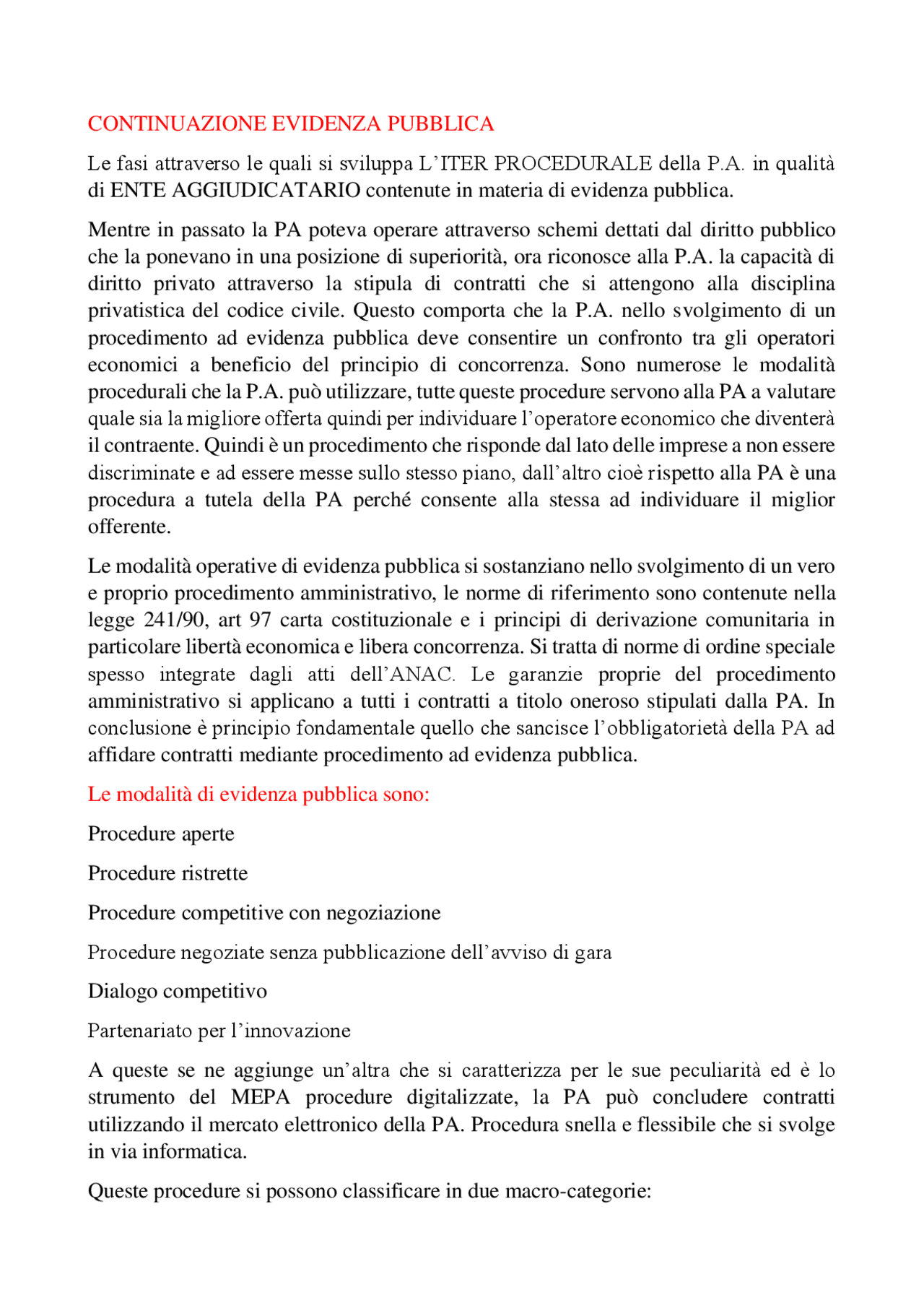 CONTRATTI - EVIDENZA PUBBLICA - Docsity